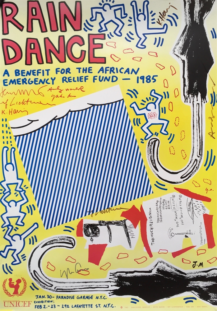 Rain Dance UNICEF Benefit Poster by Keith Haring, Andy Warhol, Roy Lichtenstein, Yoko Ono and ...